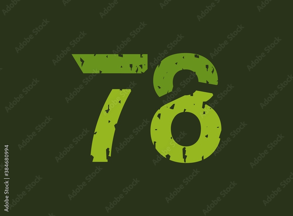 78 vector number made of grungy, grunge texture. Rubber stamp imprint ...