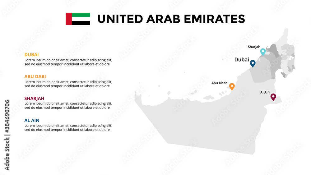 UAE vector map infographic template. United Arab Emirates, Dubai, Abu ...