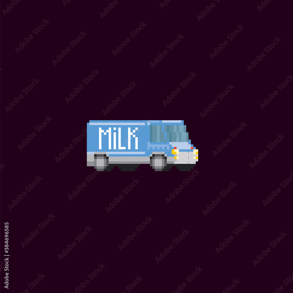 Milk transport van. Pixel art. Old school computer graphic. 8 bit video ...
