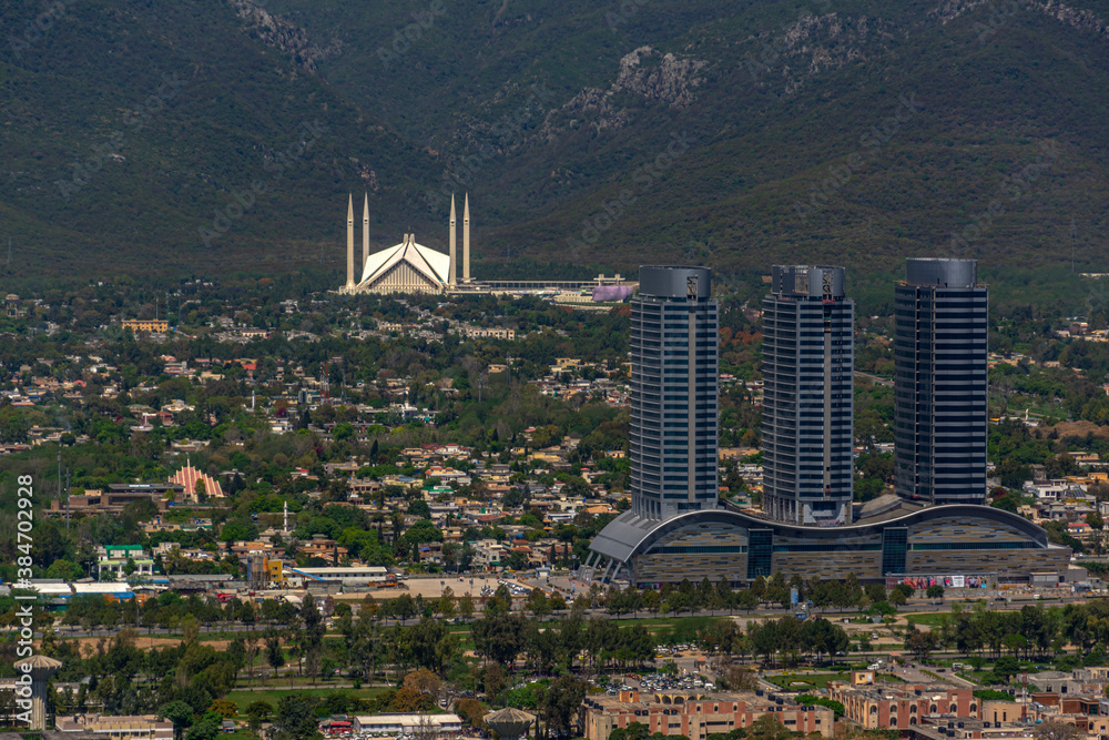 an aerial cityscapes and landscape photography of Islamabad city , a ...