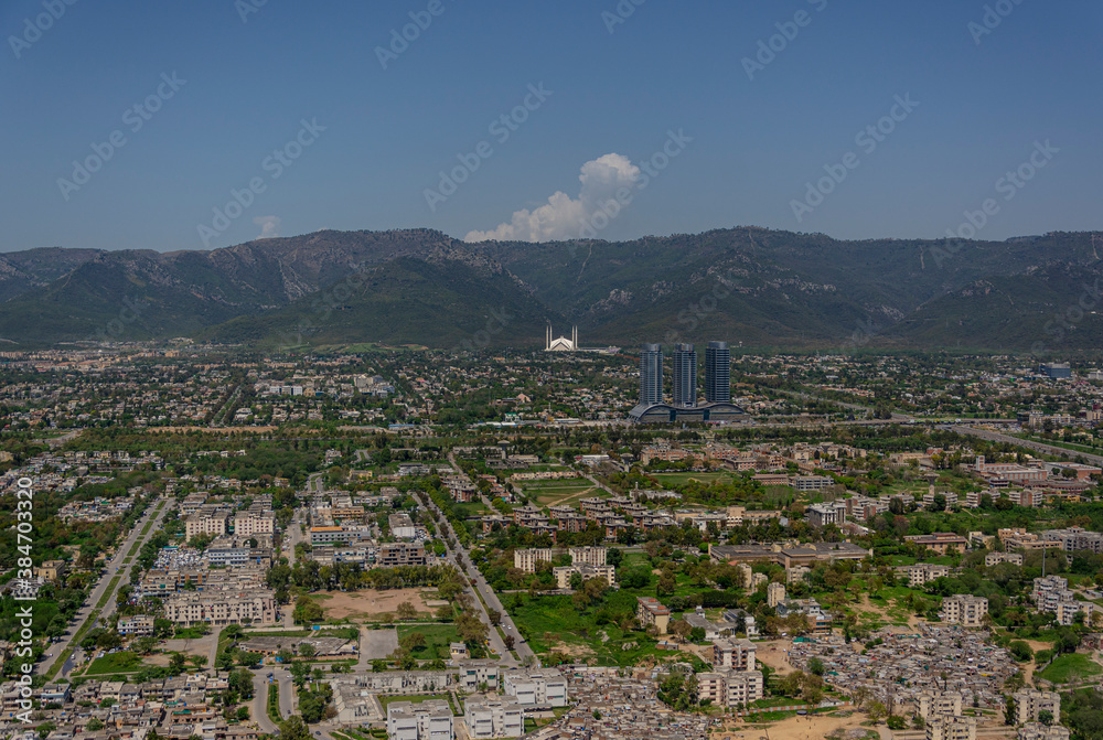 an aerial cityscapes and landscape photography of Islamabad city , a ...