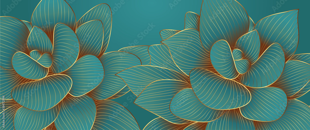Luxurious green emerald background design with golden lotus. Lotus ...