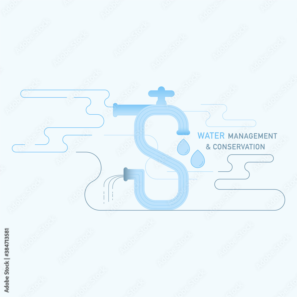 Cycle of tap water and wastewater imply to S shape as a gimmick of save ...