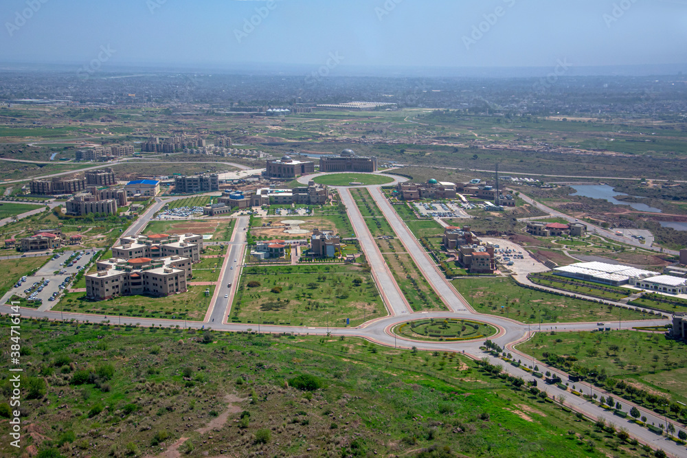 an aerial cityscapes and landscape photography of Islamabad city , a ...