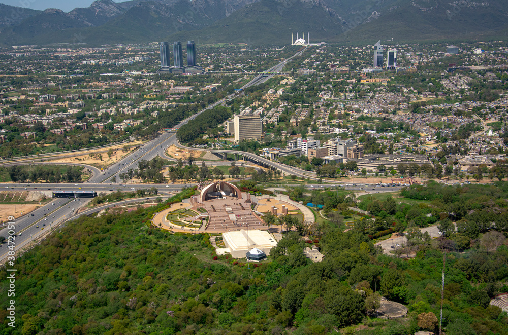 an aerial cityscapes and landscape photography of Islamabad city , a ...