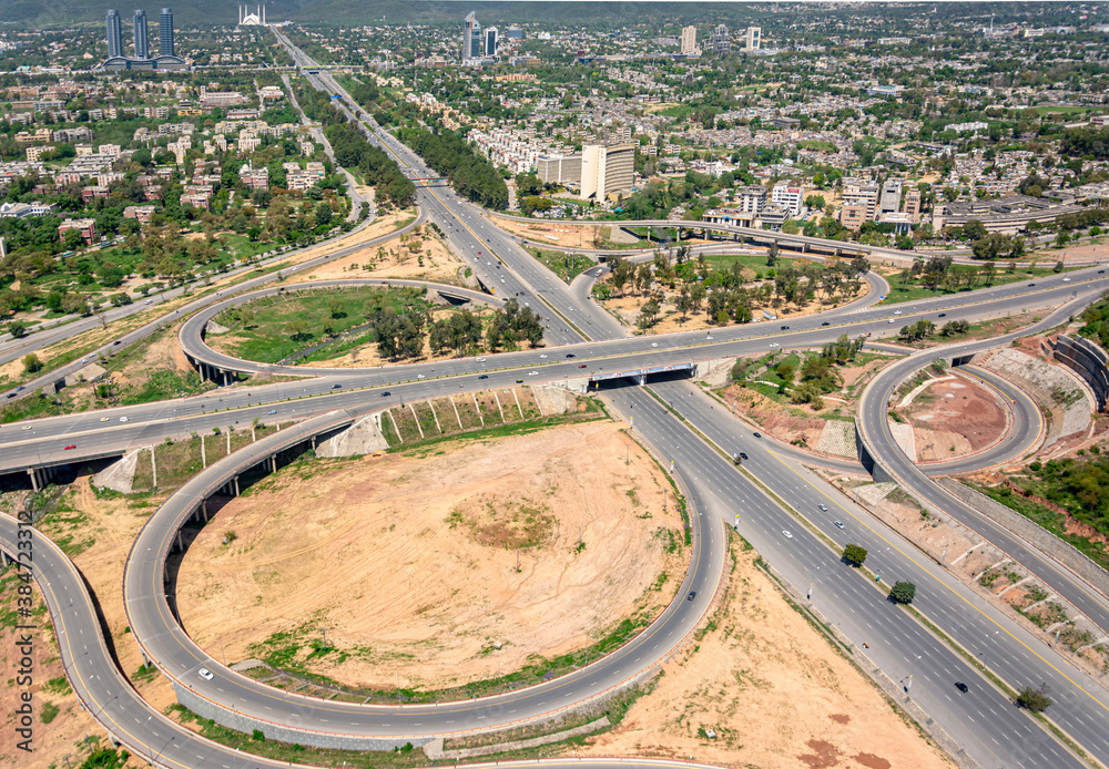 an aerial cityscapes and landscape photography of Islamabad city , a ...