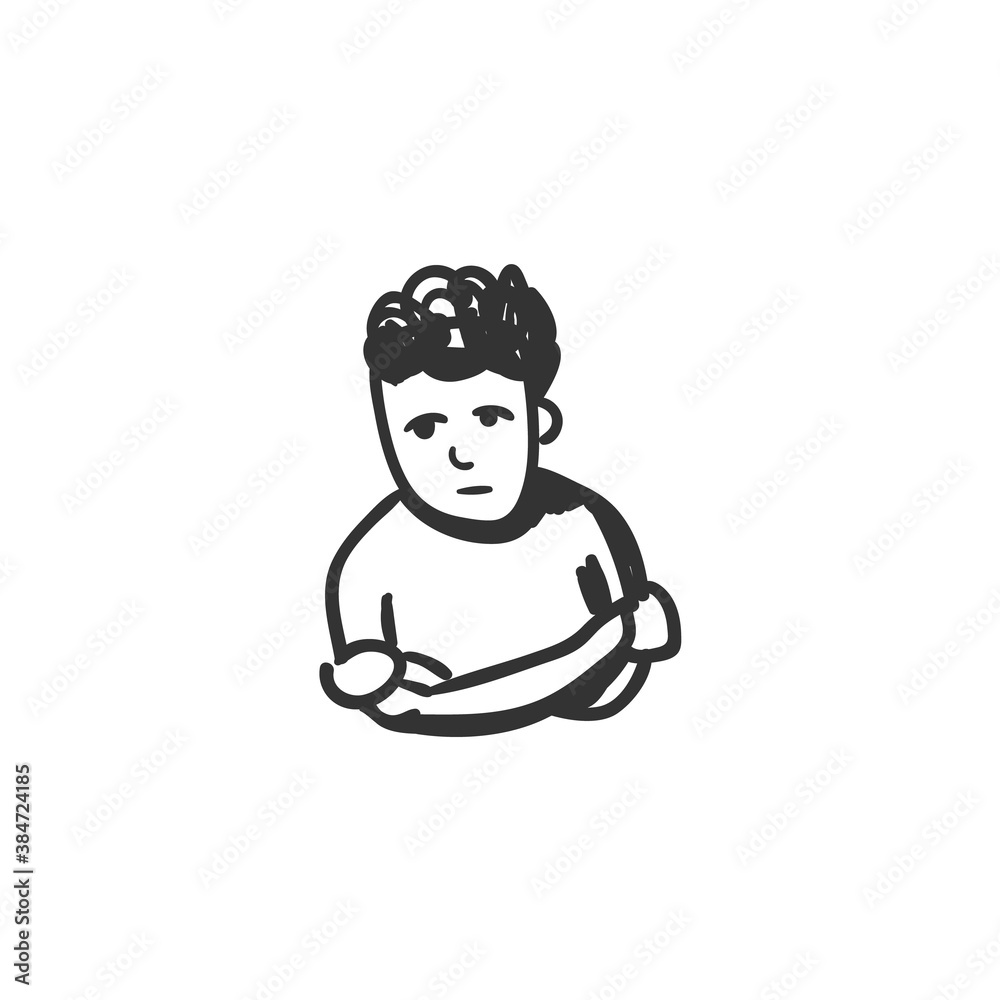 Loneliness feeling icon. Lonely man. Outline sketch drawing. Human ...