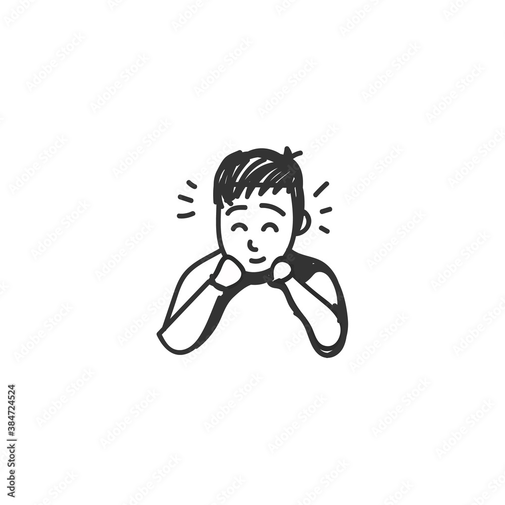 Happiness feeling icon. Happy man. Outline sketch drawing.Human ...