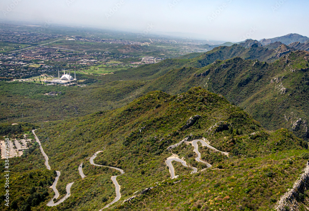 an aerial cityscapes and landscape photography of Islamabad city , a ...