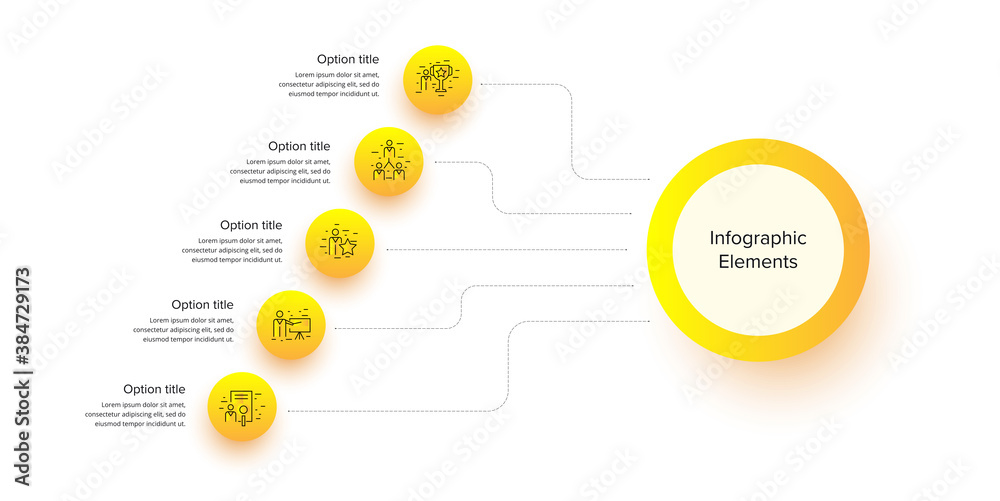 Business process chart infographics with 5 step circles. Circular ...