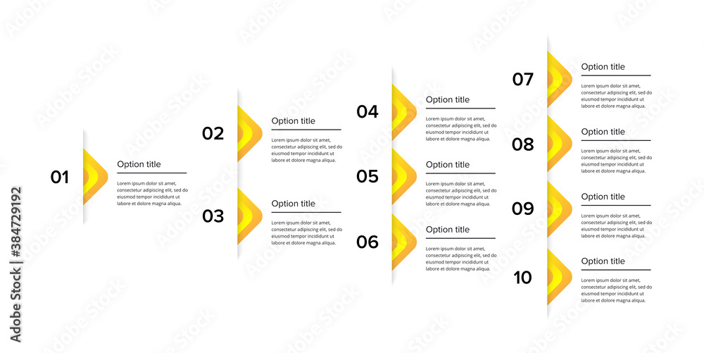 Business process chart infographics with 10 steps. Corporate workflow ...