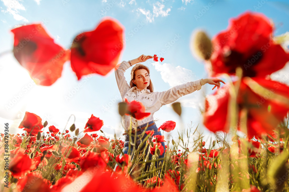 Girl Dancing In Field Of Flowers