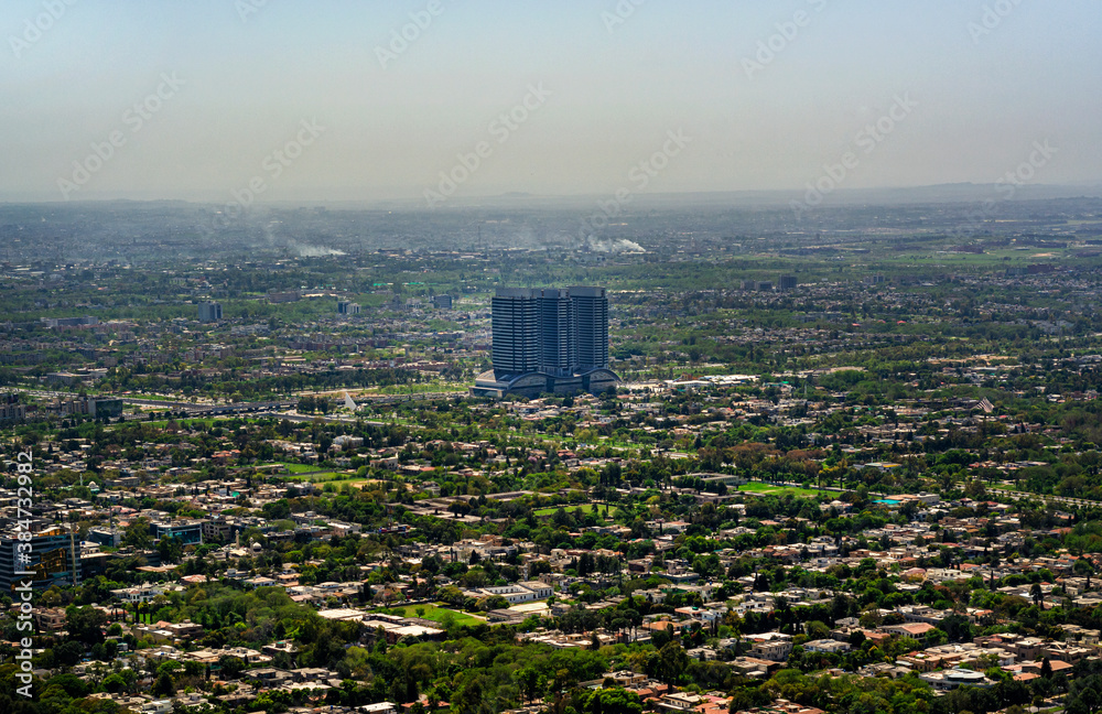 an aerial cityscapes and landscape photography of Islamabad city , a ...