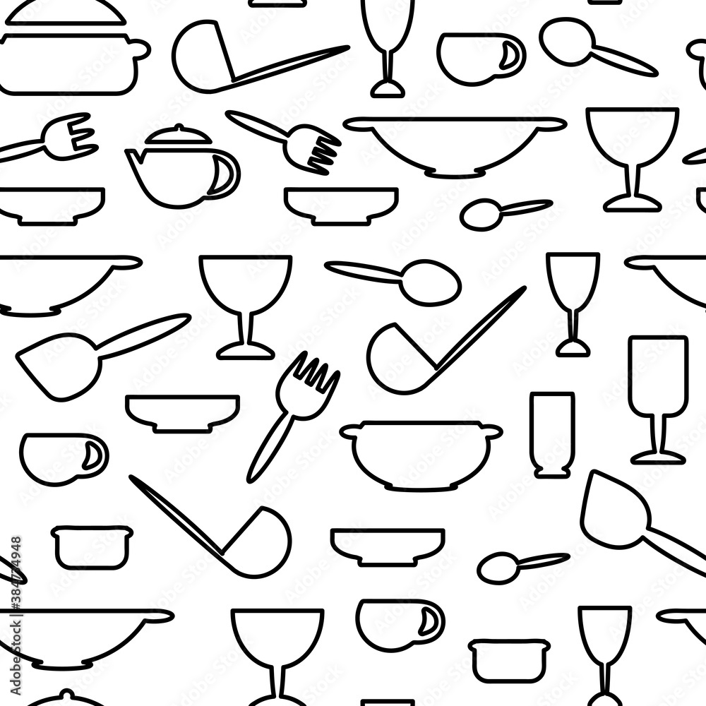 Cooking Seamless pattern. Contour Cutlery Background. line art ...