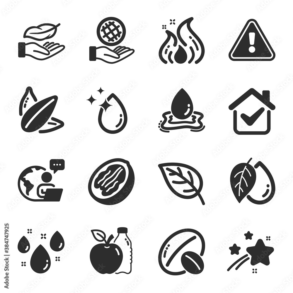 Set of Nature icons, such as Rainy weather, Water splash, Apple symbols ...