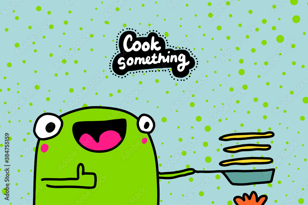 Cook something hand drawn vector illustration in cartoon comic style ...