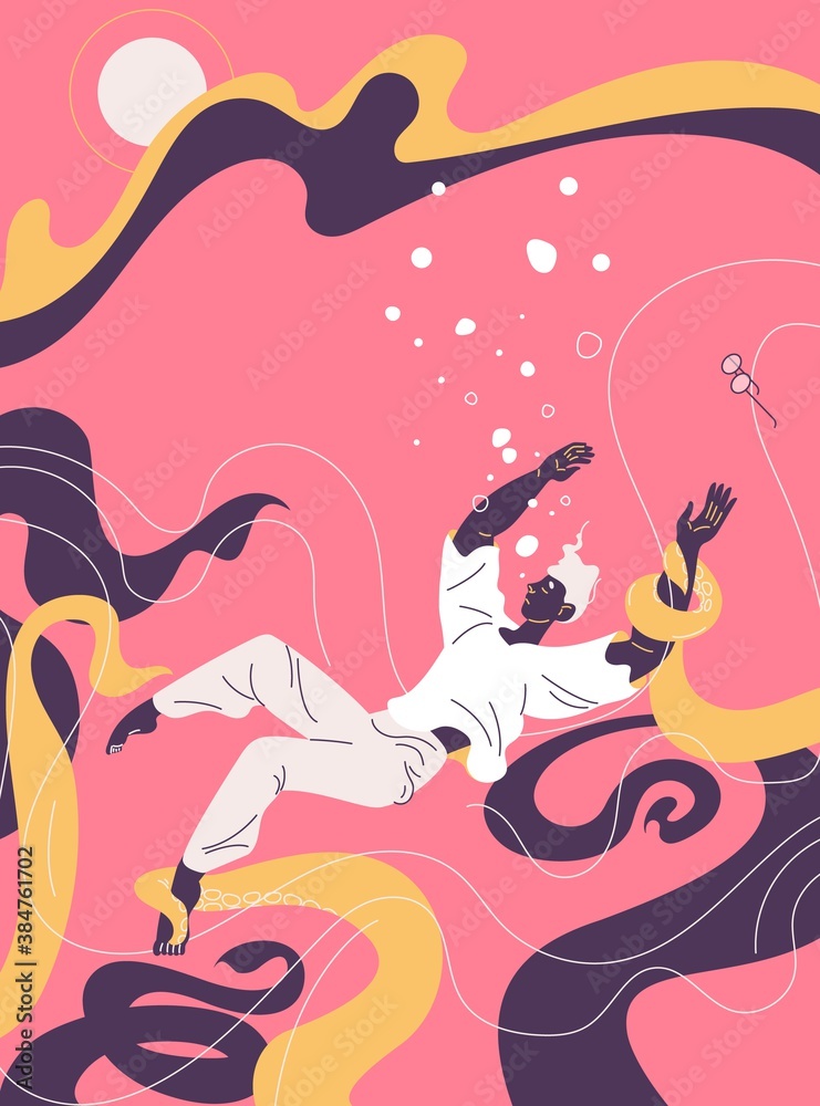 Depression concept illustration. Young man with mental health problems ...