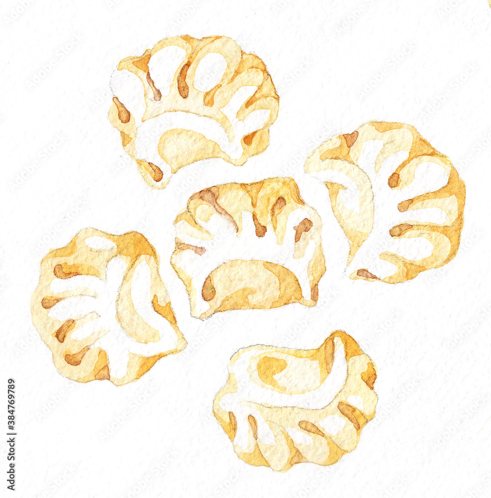 Dim sum. Black and white linear graphic. Ink hand drawing. Asian food ...