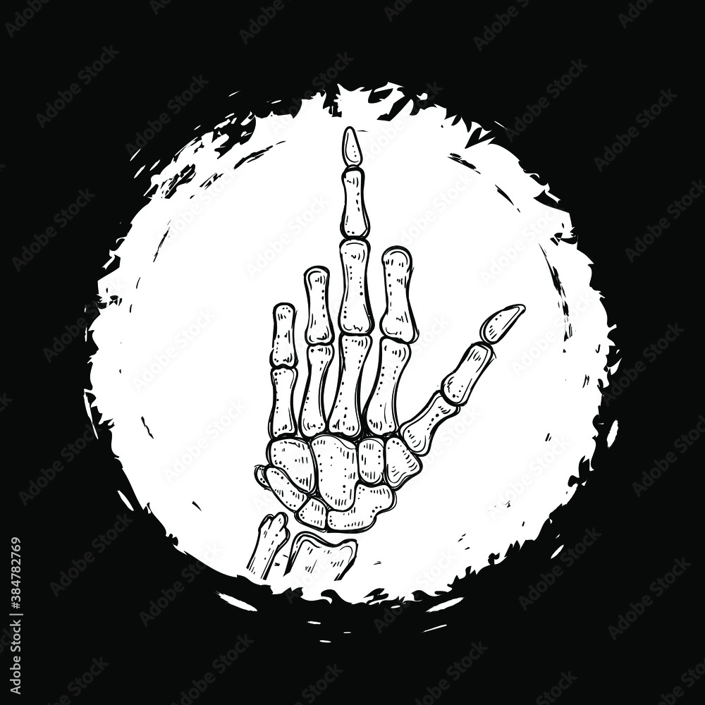 Vector Black and White Middle Finger Skeleton Hand Illustration Stock ...