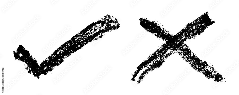 Grunge black color hand drawing in check mark of right and wrong shape ...