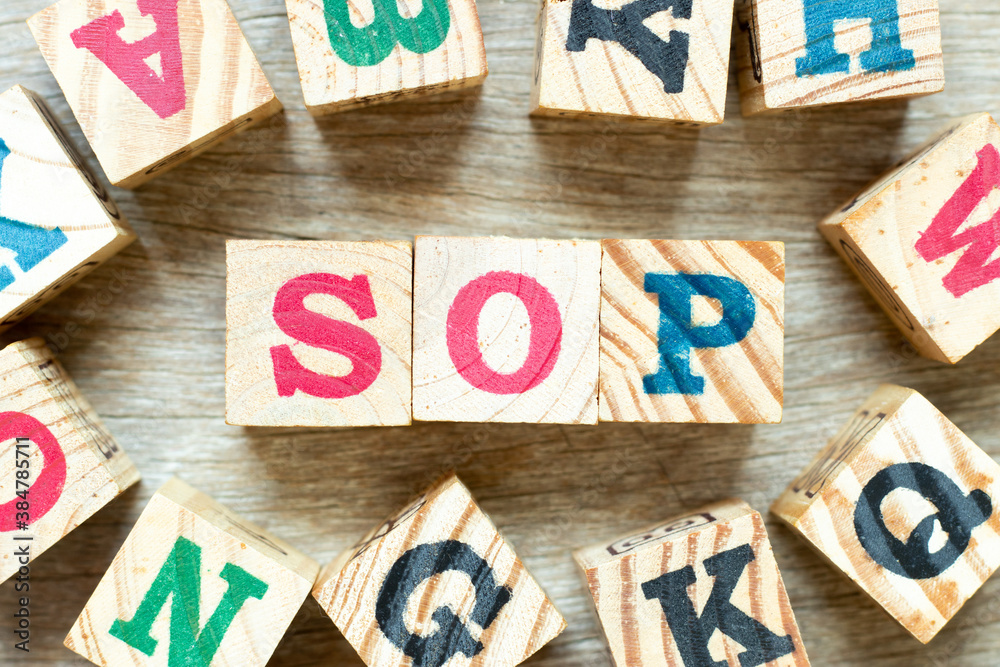 Alphabet letter block in word SOP (Abbreviation of standard operating ...