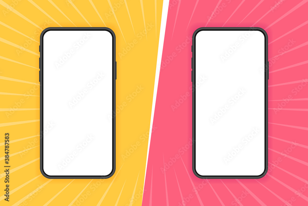 Comparison of two different smartphones. VS two color retro background ...