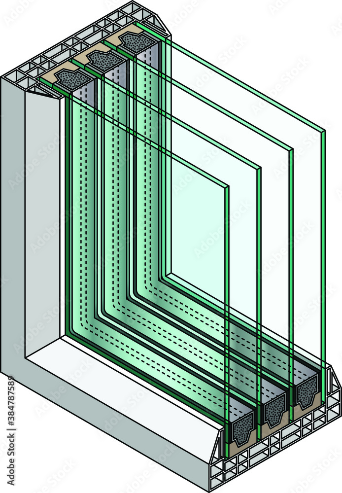 Cross-section diagram of a quadruple glazed window. Stock Vector ...