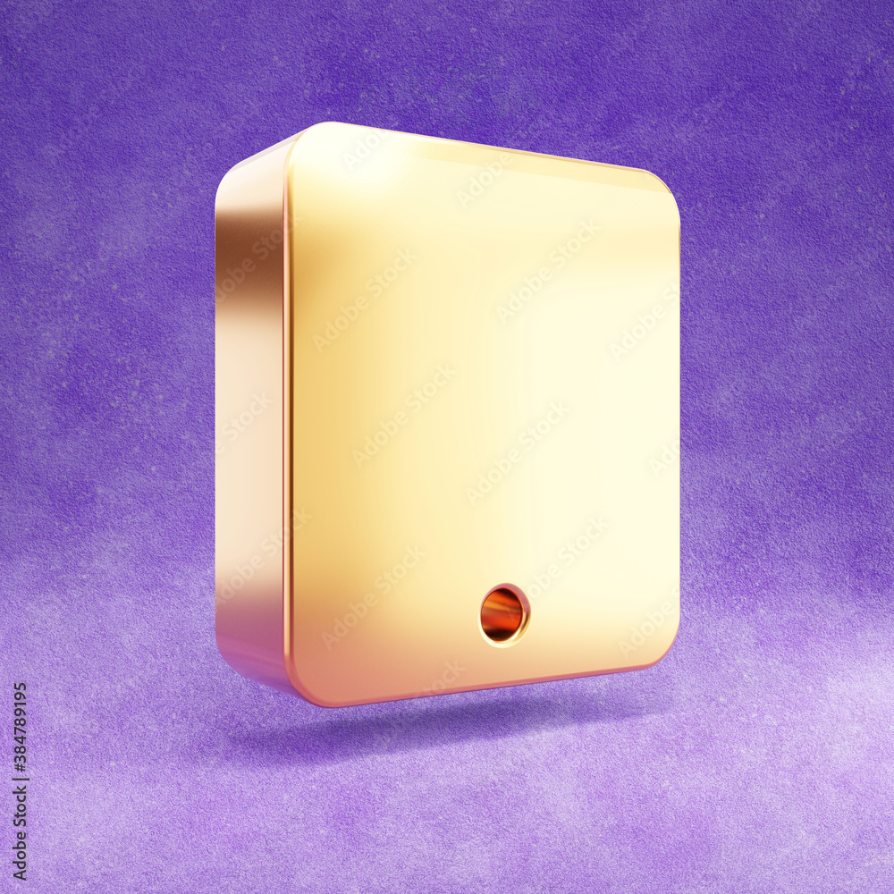 Tablet icon. Gold glossy Tablet symbol isolated on violet velvet ...