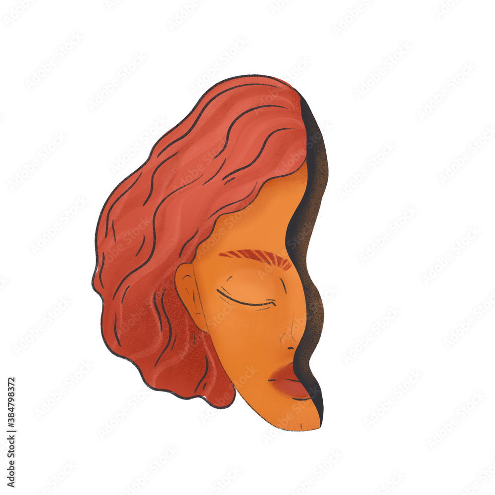 Half face of a girl. Textual illustration of a female. Realistic woman ...