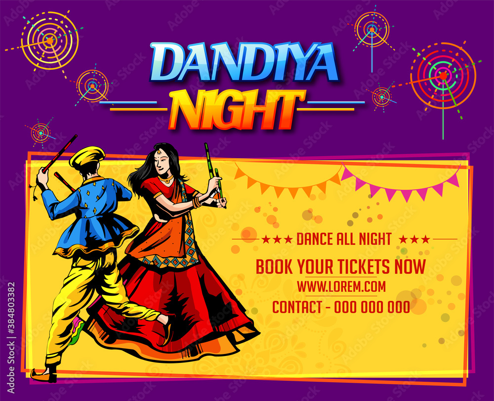 Vector design of Indian couple playing Garba in Dandiya Night in disco ...