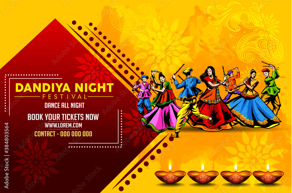 Vector design of Indian couple playing Garba in Dandiya Night in disco ...