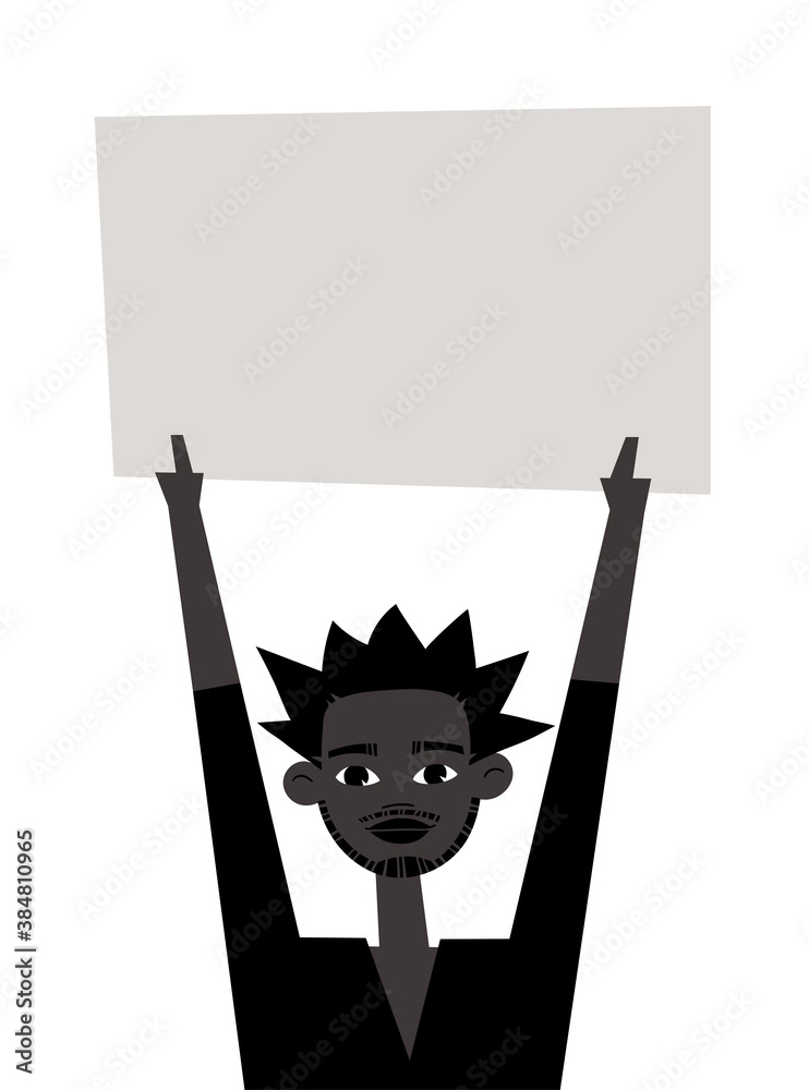Young Black Male Character with poster. Cartoon Style People and Black ...
