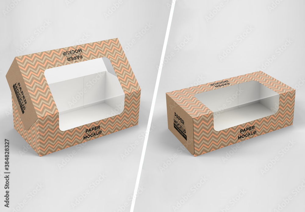 Paper Loaf Box Mockup with 2 Back View Options สต็อกเทมเพลต | Adobe Stock