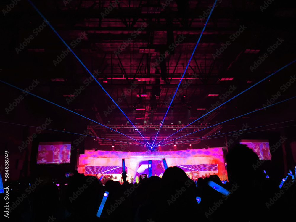 Crowd at concert : Silhouette people crowd happy and cheering with led ...