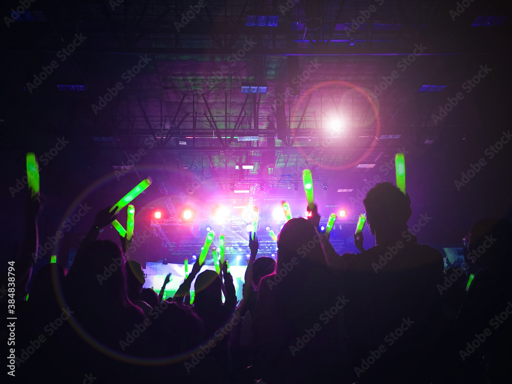 Crowd at concert : Silhouette people crowd happy and cheering with led ...