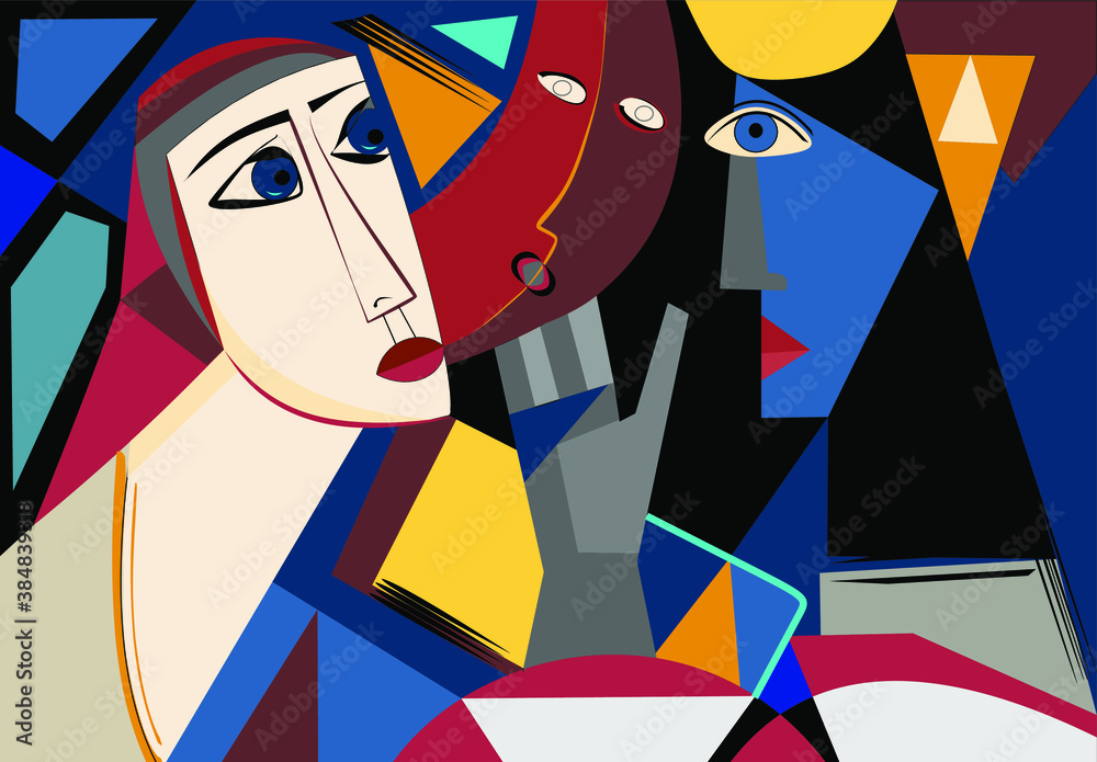 Colorful background, cubism art style,abstract portrait Stock Vector ...