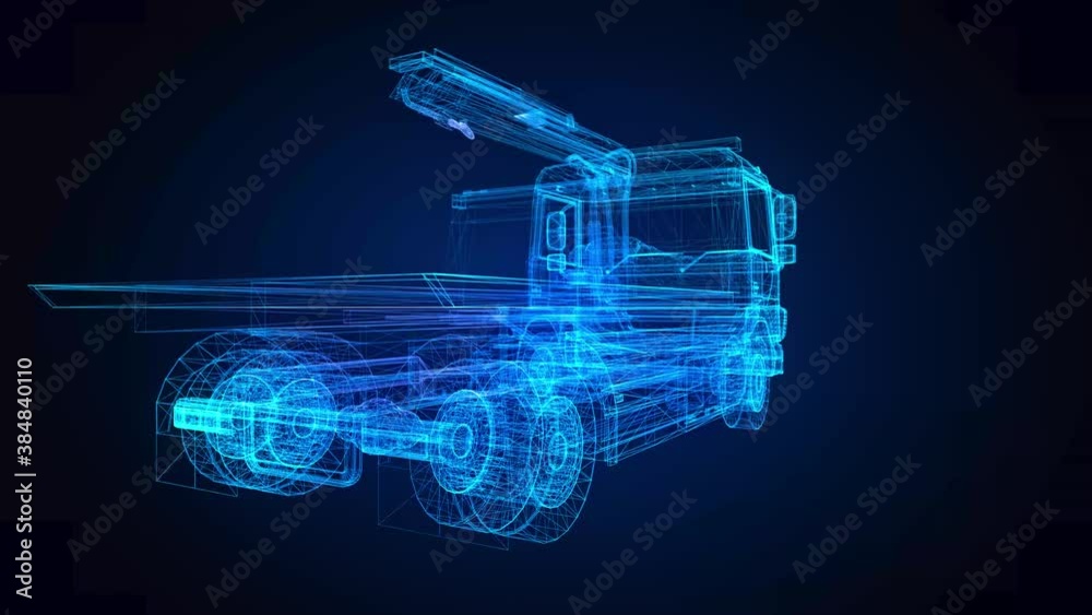 Tow car. Glow points and line formation of tow truck. 4k animation ...
