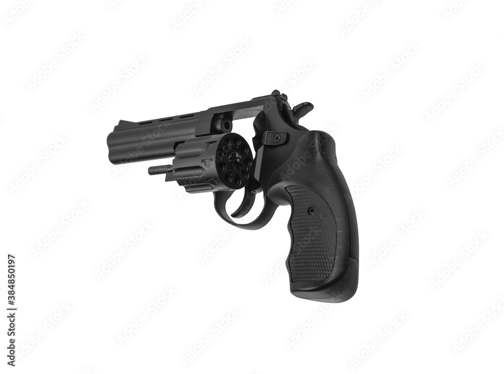 Black pistol revolver isolate on a white back. Weapons for defense and ...