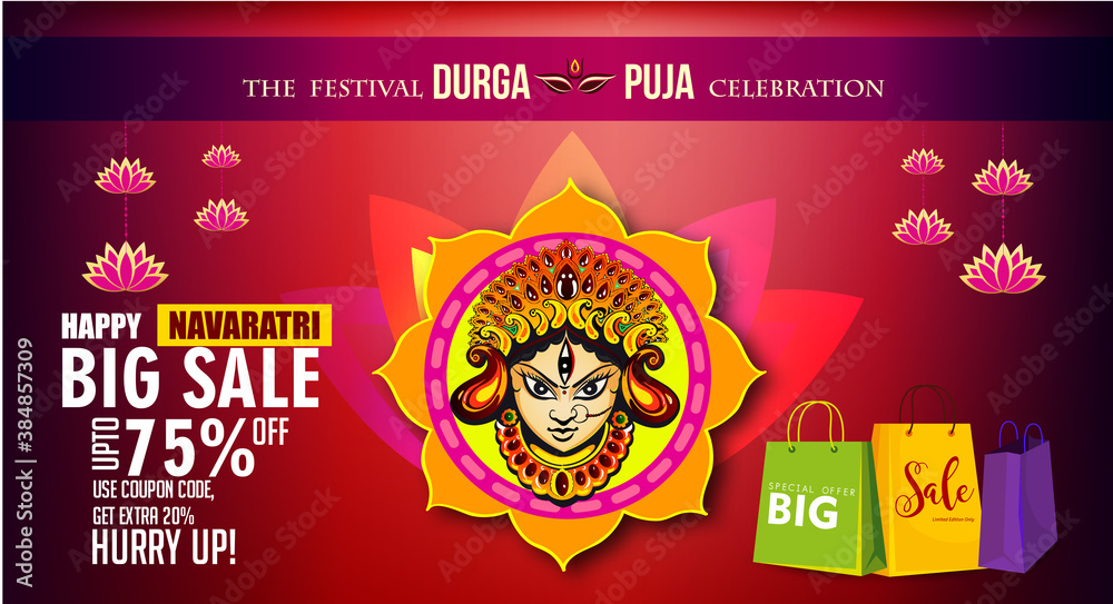 Illustration of Goddess Maa Durga in Happy Dussehra Navratri background ...