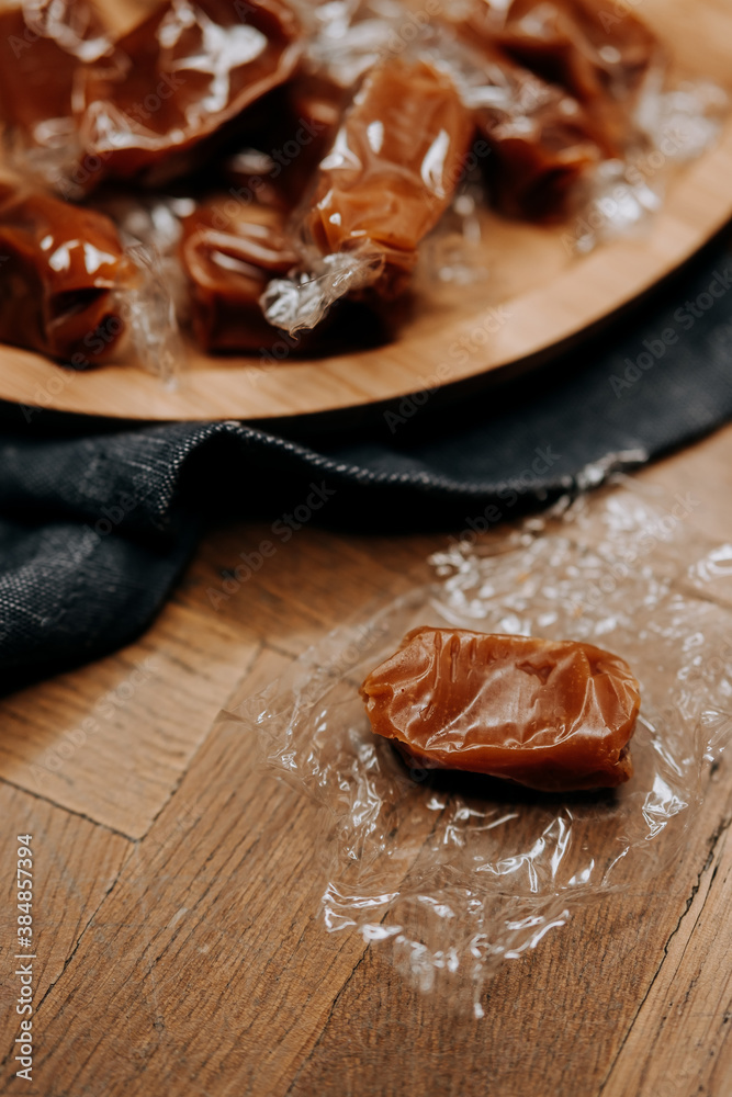 caramel in transparent packaging Stock Photo | Adobe Stock