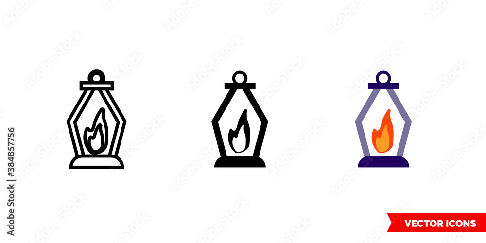 Oil lamp icon of 3 types color, black and white, outline. Isolated ...