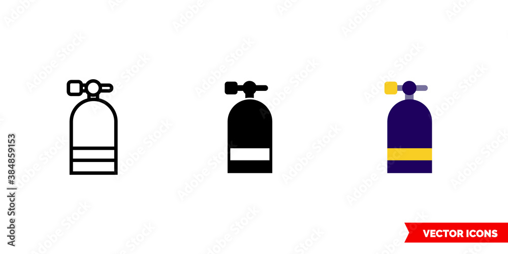 Scuba tank icon of 3 types color, black and white, outline. Isolated ...