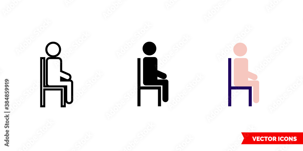 Sit on chair icon of 3 types color, black and white, outline. Isolated ...