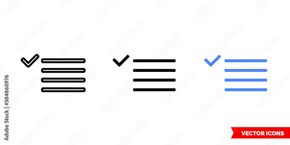Task list icon of 3 types color, black and white, outline. Isolated ...