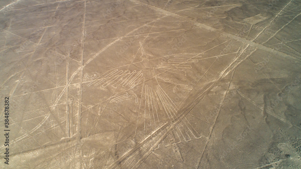 Nazca lines of the hummingbird . Ancient geoglyph located in the Nazca ...