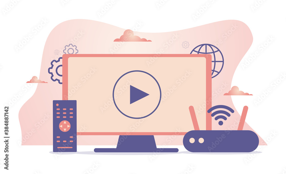 Smart tv multimedia concept in vector illustration. Television set with ...