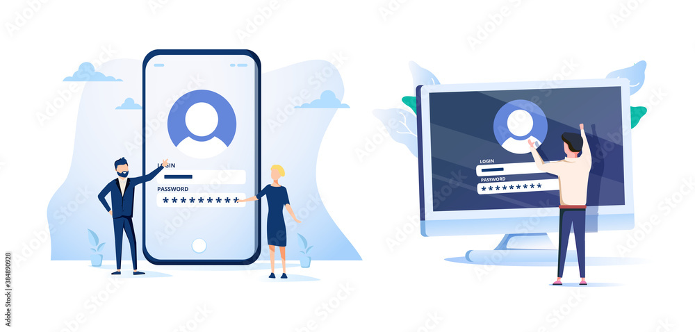 People register online set. Registration or sign up user interface ...