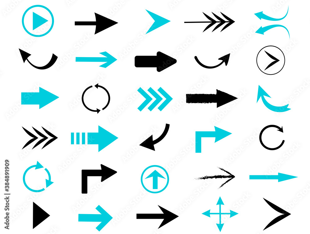 Arrow icons set. Collection of cursors and pointers. Navigate down to ...