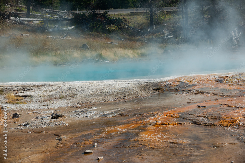 Hot Springs and gushing Geysers at Yellowstone National Park wilderness ...