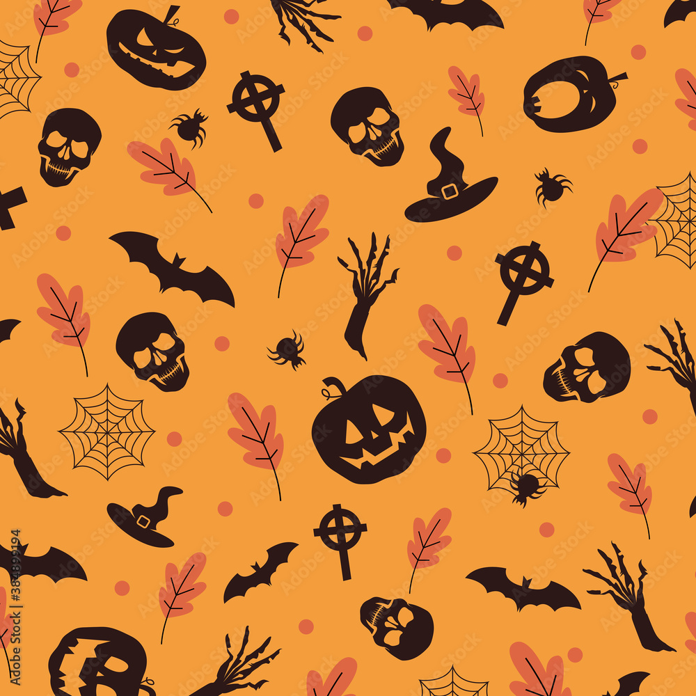 Happy halloween pattern with festive orange endless background with ...